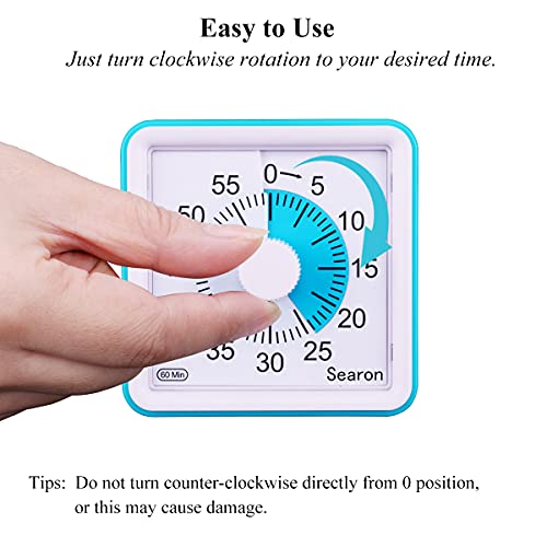 Searon Visual Timer for Kids Autism 3.07" Square 60 Minute Countdown Analog Timer No Loud Ticking for Kid Teacher Home Work School Classroom Children or Adults with Special Needs