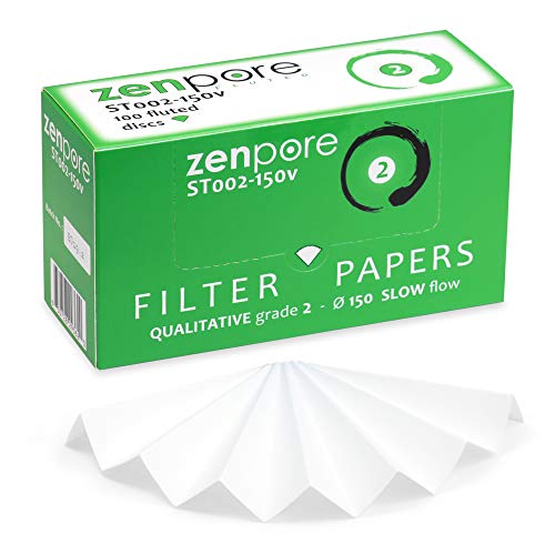 Filter Paper 15 cm Lab Fluted Filter Paper for Chemistry, Pre-Pleated (Folded), Qualitative Grade 2 - ZENPORE Slow Flow 150 mm (100 Discs)
