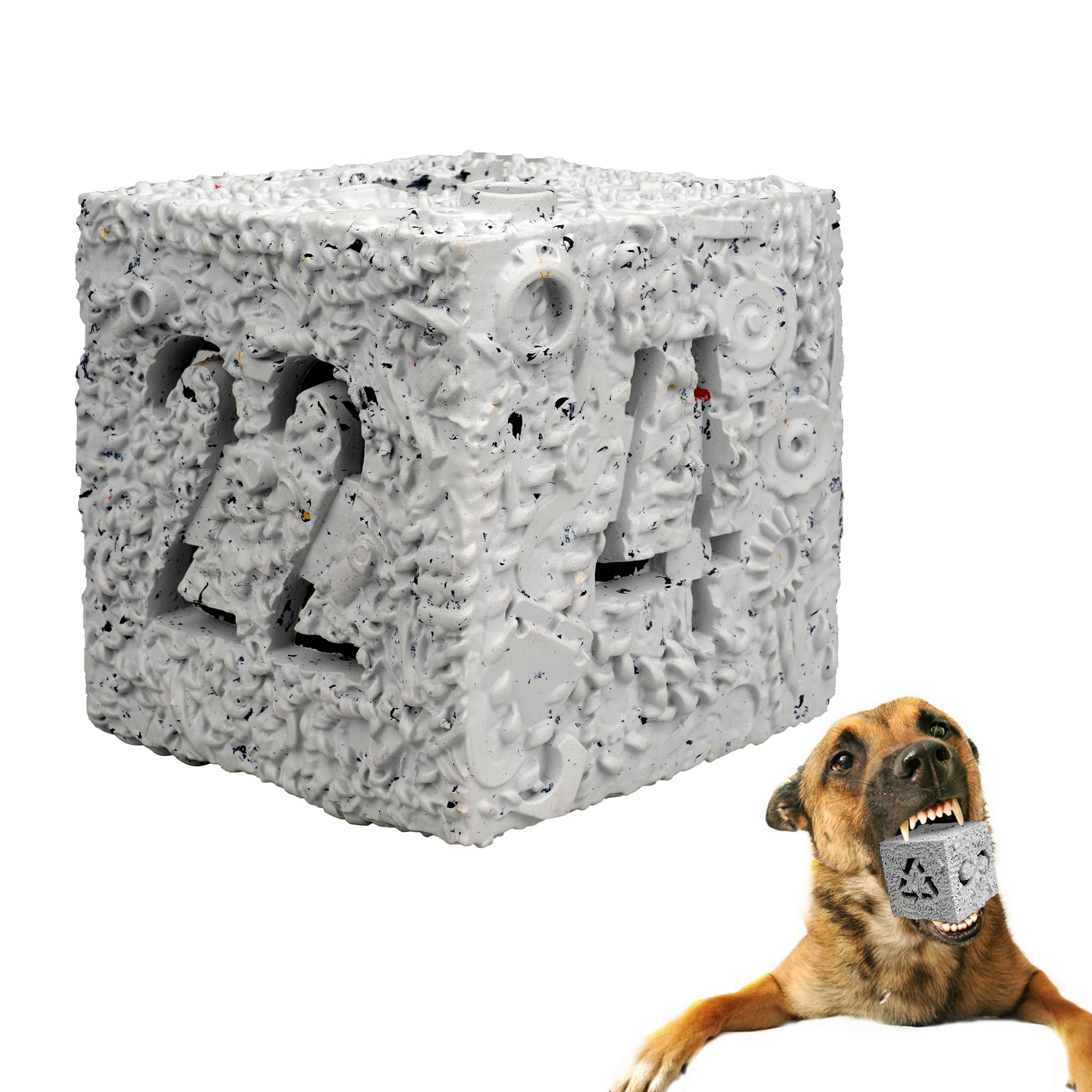 Dog Chew Block Toy - Interactive Slow Feeder Pet Toys for Medium or Large Dog Breeds - Indestructible Paw Cube Dispensing Toy Great for Aggressive Chewer | Natural, Recyclable and Eco-Friendly Rubber