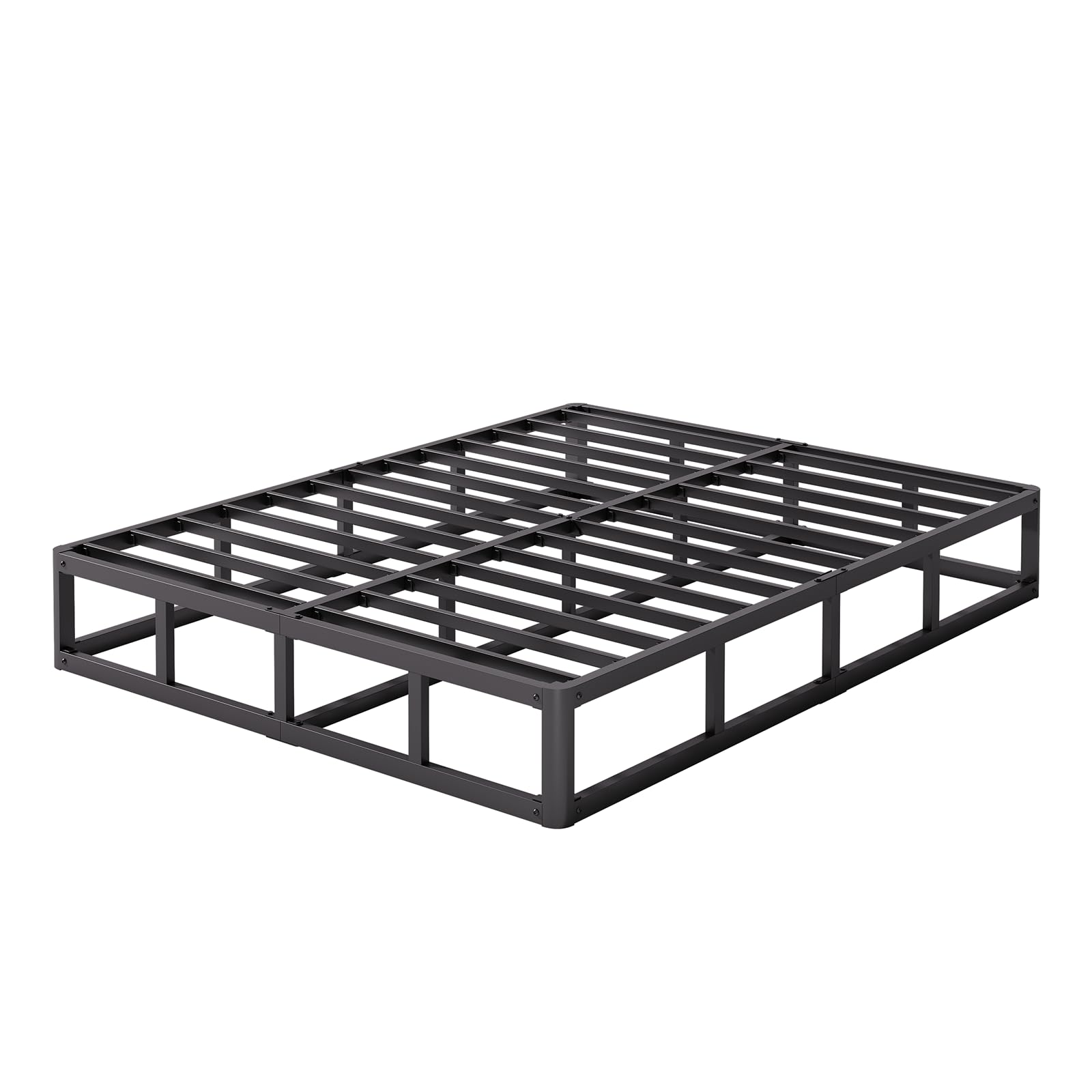 Askeld Bed Frame Queen Size, 4 Inch Metal Queen Box Spring with Fabric Cover, Heavy Duty Platform Frame Low to Floor, 3500 Lbs Weight Capacity Mattress Base, Easy Assembly, Black