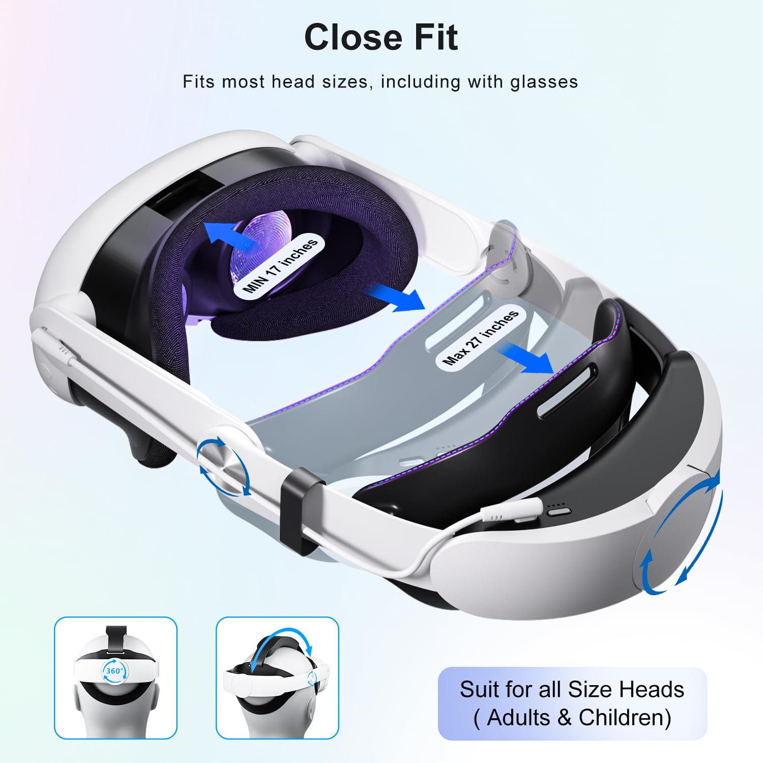 Aolukytech Head Strap for Oculus Quest 2, Replacement 3-in-1 Adjustable Elite Strap Compatible with Oculus/Meta Quest 2, Head Strap Accessories for Enhanced Support and Comfort in VR