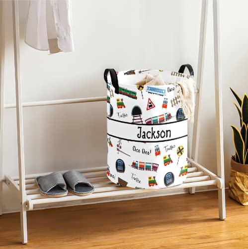 CustomLife Train Kids Customized Dirty Clothes Laundry Basket with Knitting Handle Dirty Clother Bag 19.69 inches (H) x 14.17 inches (W)