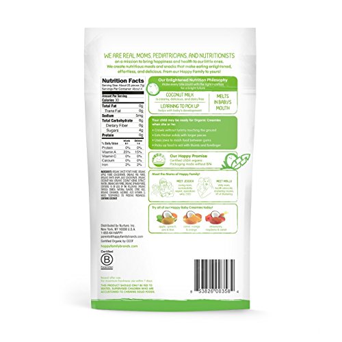 Happy Baby Organic Creamies Freeze-Dried Veggie & Fruit Snacks with Coconut Milk Apple Spinach Pea & Kiwi, 1 Ounce Bag Dairy Free Baby or Toddler Snacks, Organic Non-GMO Gluten Free Kosher