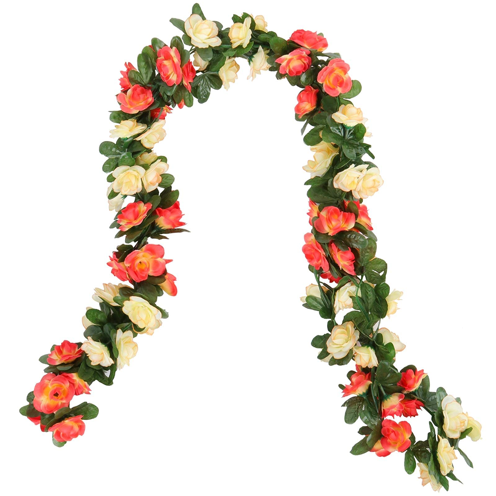 Beferr 5Pcs 41FT Rose Flower Wreaths Artificial Rose Wreaths Fake Silk Flowers Rose Ivy Hanging for Home Wedding Party Garden Craft Wall Decor Champagne