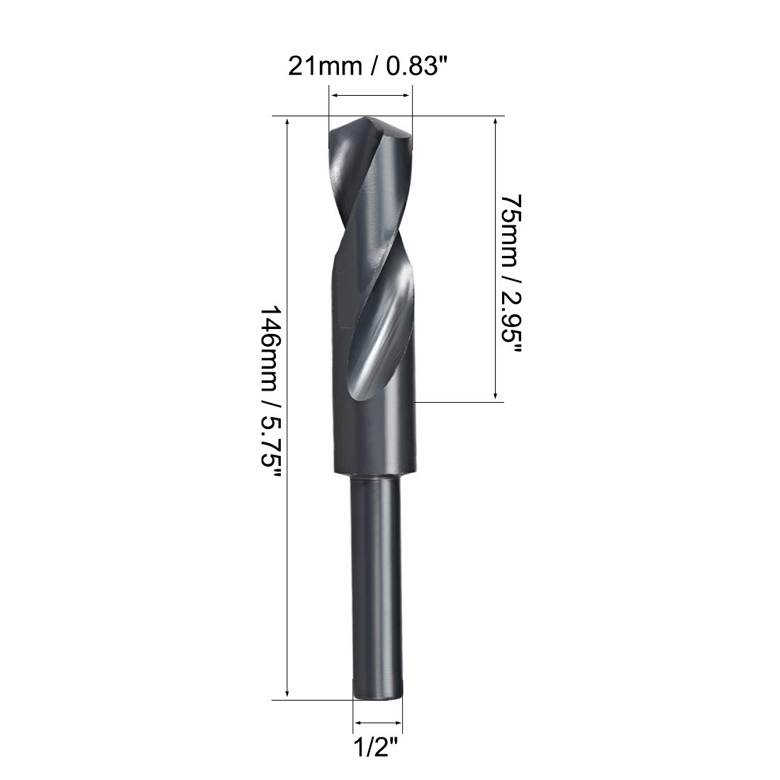 uxcell 1/2" Reduced Shank Drill Bits 21mm Black Nitride Coated High Speed Steel HSS 6542, Twist Drill Bit for Stainless Steel Alloy Metal Plastic