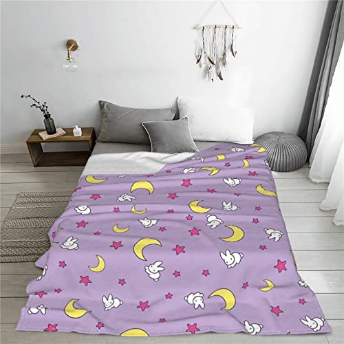 Qazyyi Usagi Blanket Rabbit Moon Pattern Throw Blanket Bedding Room Decor Flannel Blankets for Bed Sofa 80"x60"