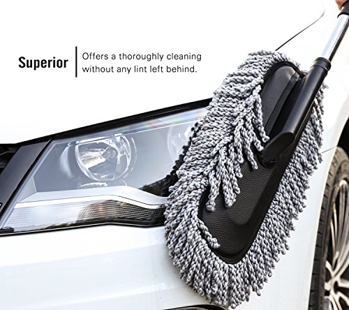 MoKo Car Duster, Multipurpose Car Wash Brush Exterior and Interior Microfiber Duster with Extendable Handle for Cleaning - Grey