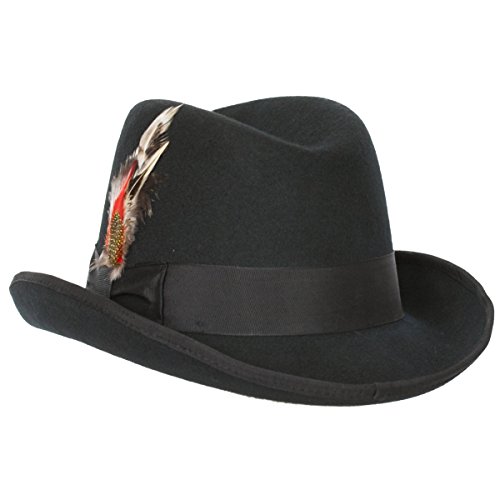 9th Street Hats 'Charles' Firm Felt Homburg Godfather Hat 100% Wool (Black, X-Large)