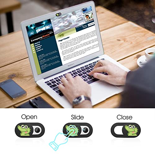 SIREG Webcam Cover Slide 0.027in Ultra Thin Web Camera Cover for Laptops Smartphone PC Tablets for Protecting Your Privacy Security (Frog-Black & 3 Pack)