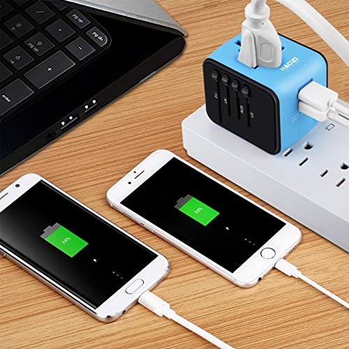 HAOZI Universal Travel Adapter, All-in-one International Power Adapter with 2.4A Dual USB, European Wall Charger for UK, EU, AU, Asia Covers 150+Countries (Blue)