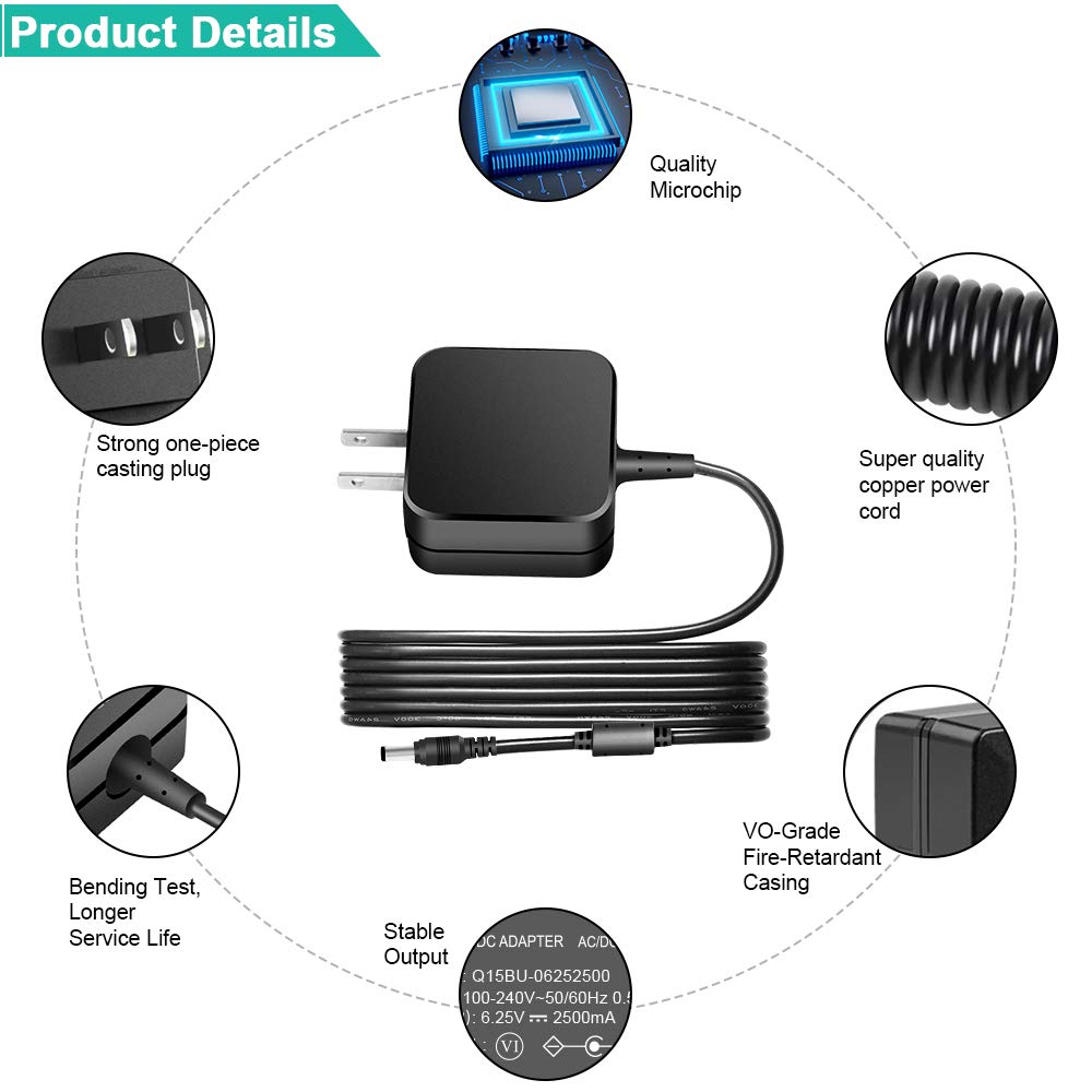 HKY 6.25V 16W AC DC Adapter Compatible with Fire TV CL1130,Digital HD Streaming Media Player Fire TV Box 1st Generation Power Supply Switching Charger Plug Cord