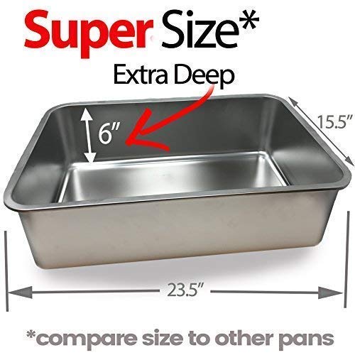 iPrimio Stainless Steel Cat XL Litter Box and Cat Litter Chrome Scooper - Shovel & Pan for Sifting Kitty Cats Litter, Rust Resistant, Comfy Grip, Ergonomic Handle