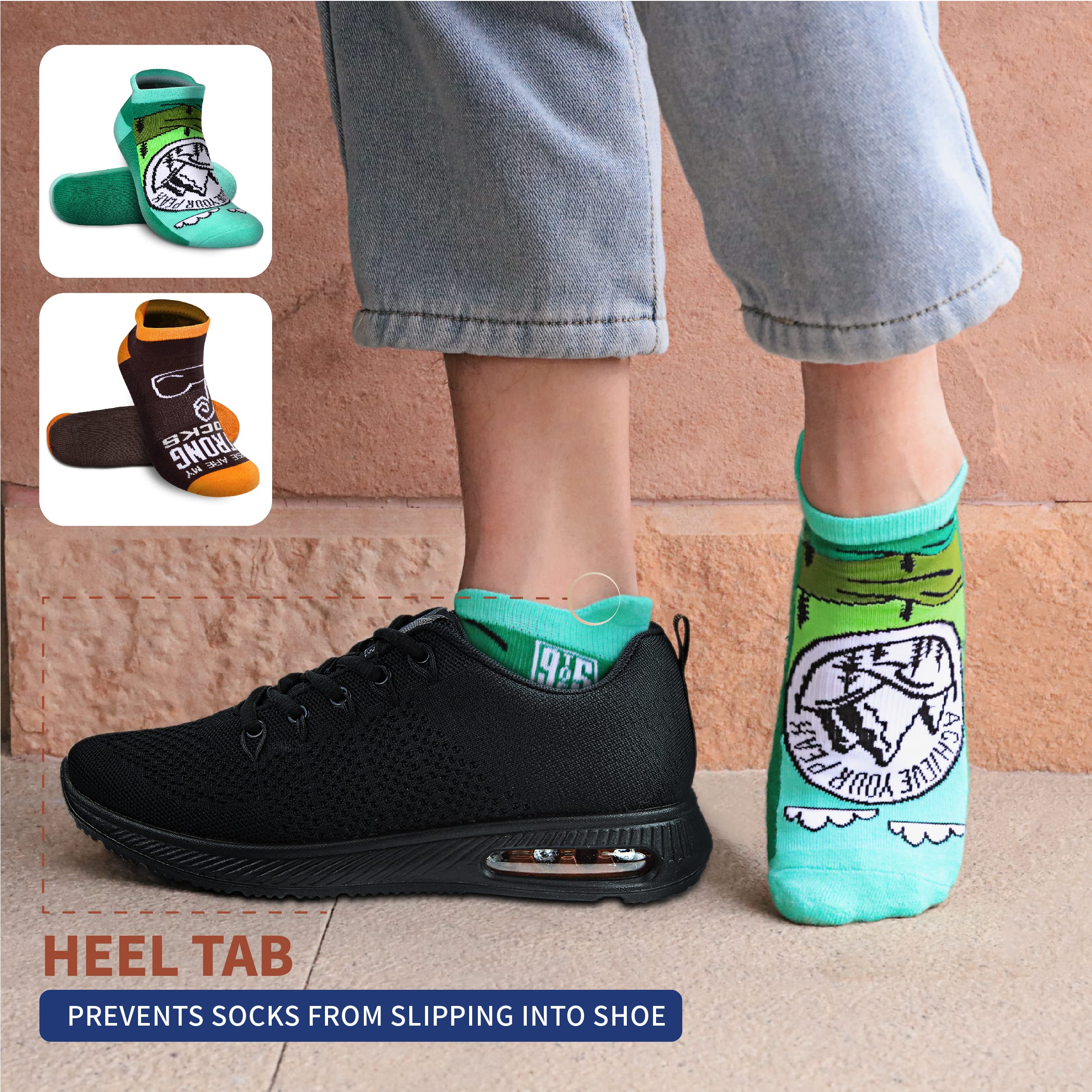 9Toe5 Funny Socks Men and Women Compression Socks No Show Socks Running Ankle Socks for Men and Women with Peak Design & Quotes Padded Sole (2PCS)