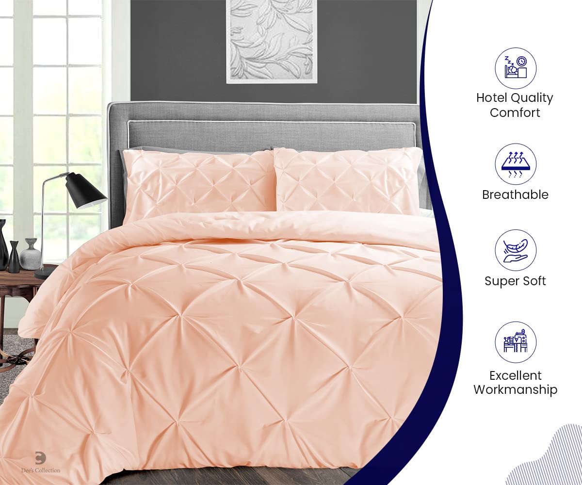Dee's Collection Alaskan King Size Duvet Covers Egyptian Cotton 600 Thread Count Ultra Soft and Breathable 3 Piece Set Peach Pinch Quilt Cover with Zipper Closure & Four Corner Ties