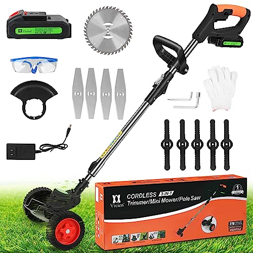 Cordless Weed Eater String Trimmer,3-in-1 Lightweight Push Lawn Mower & Edger Tool with 3 Types Blades,21V 2Ah Li-Ion Battery Powered for Garden and Yard,Black