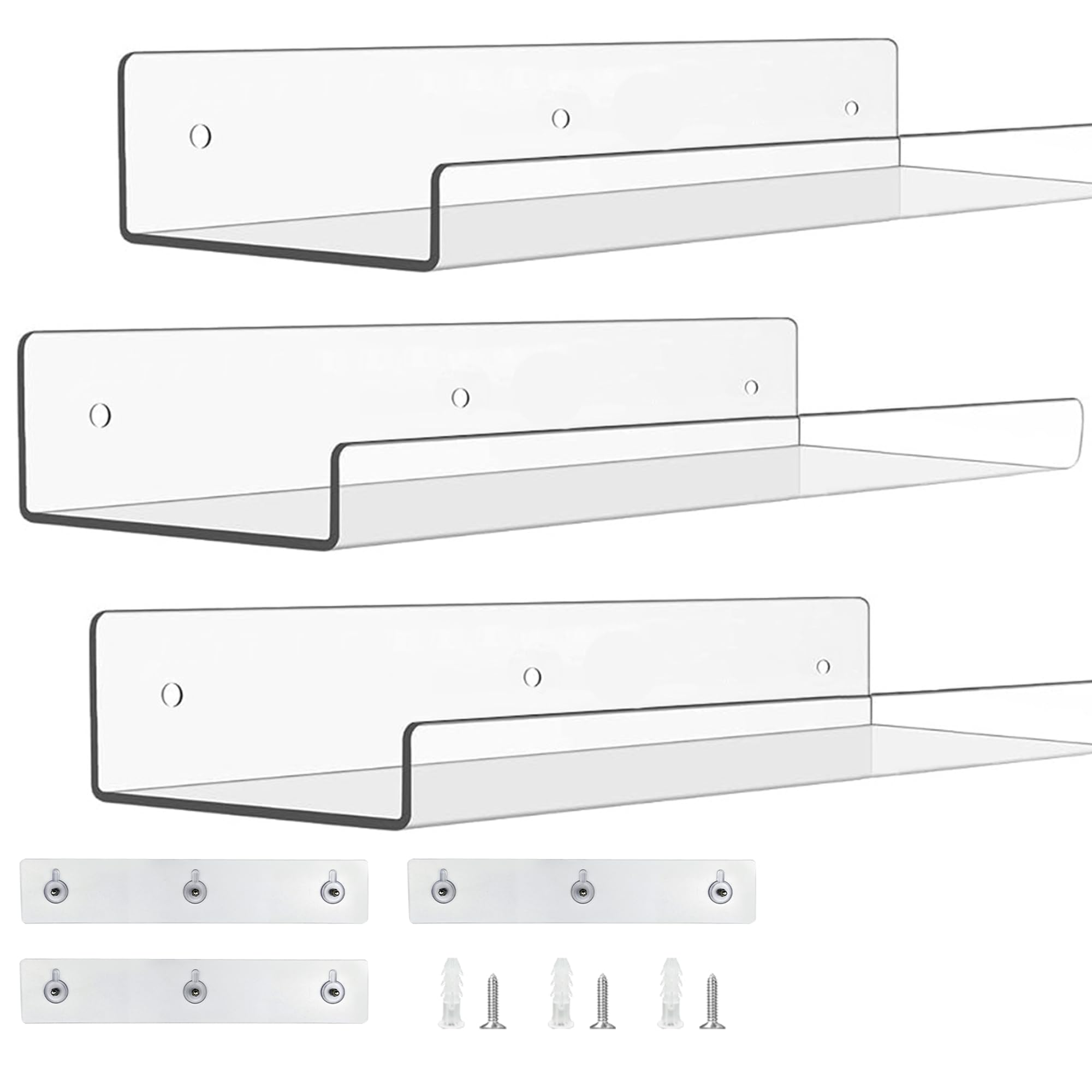 Binazon Acrylic Shower Shelves -3 Pack, Adhesive Clear Bathroom Wall Shelves, Self Caddy Organizer for Bathroom Storage &Home Decor & Kitchen, Adhesive Installation or Drill Installation