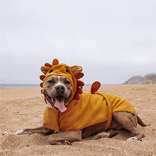 Barkbox - Premium Absorbent Hooded Dog Bathrobe Towel Bundle - Quick Drying Pet Towel for Bath & Beach Trips - Luxurious & Soft Bathrobe Towel for Dogs of All Breeds - Lion & Rhino - Small