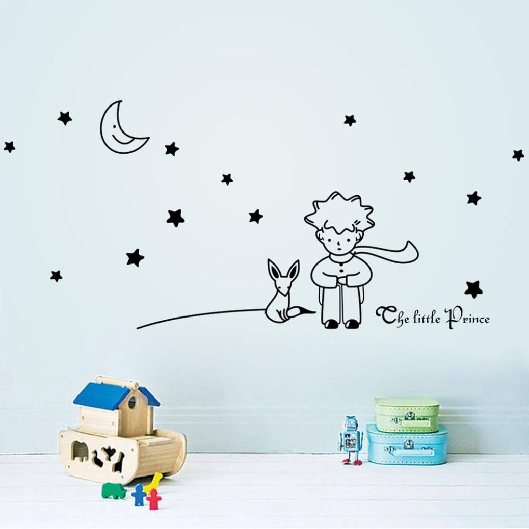 Hatop Stars Moon The Little Prince Boy Wall Sticker Home Decor Wall Decals Kids Bedroom (Black)