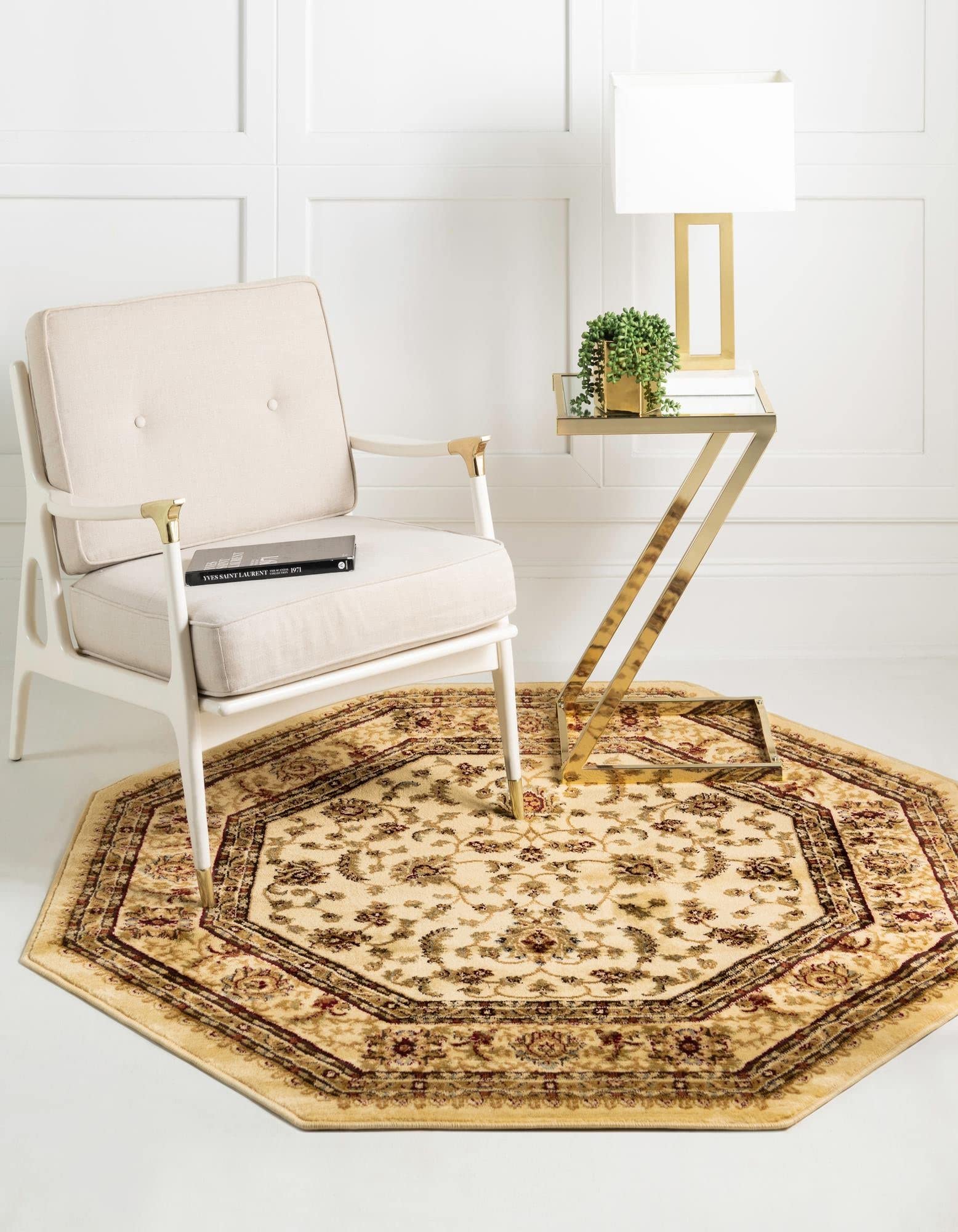 Rugs.com Aditi Collection Rug β 5' 3 Octagon Cream Low Rug Perfect for Living Rooms, Kitchens, Entryways