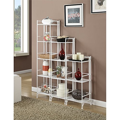 Pemberly Row Three-Tier Folding Shelf in White Metal Finish