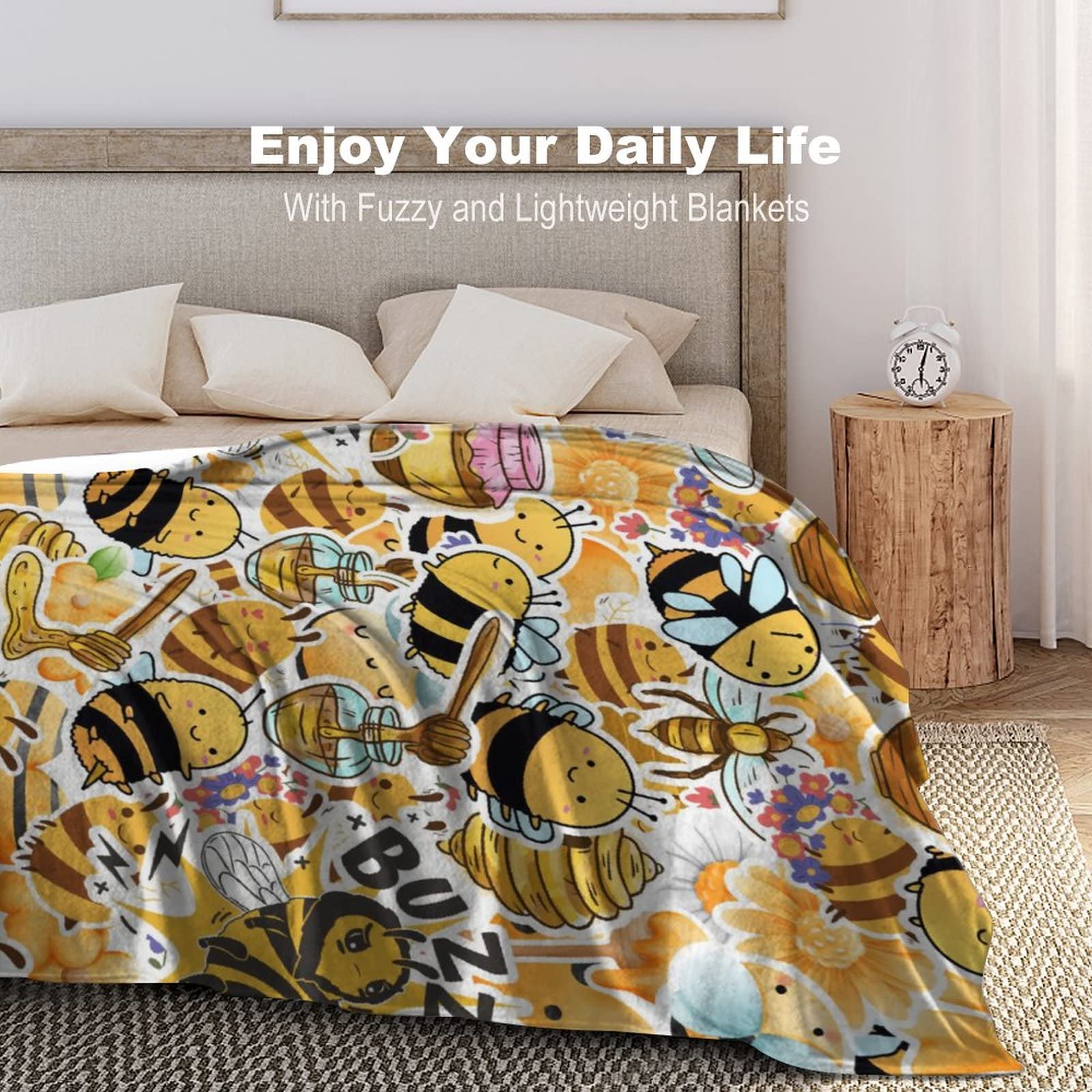 Bee Blanket Gifts - 60x50 Inches Cute Throw Blanket for Kids, Girls, Boys - Yellow Soft Plush Blankets for Bed, Couch & Travel