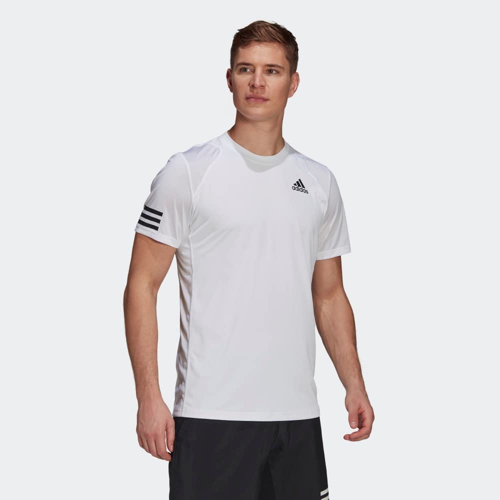 adidas Men's Club Tennis 3-Stripes Tee, White/Black, Large