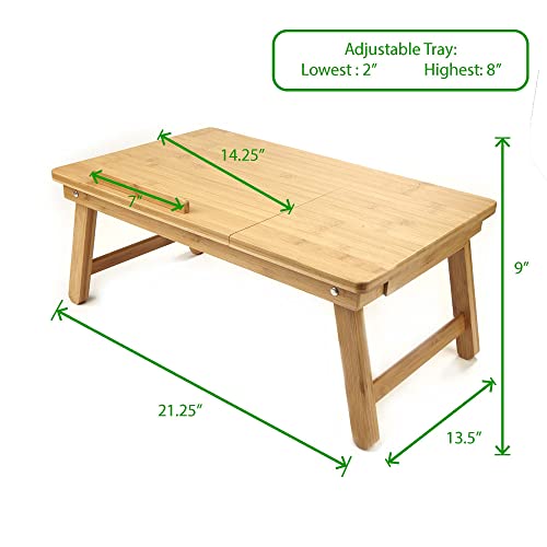 Mind Reader Laptop Lap Desk Flip Top with Drawer, Foldable Legs, Breakfast Tray, Brown