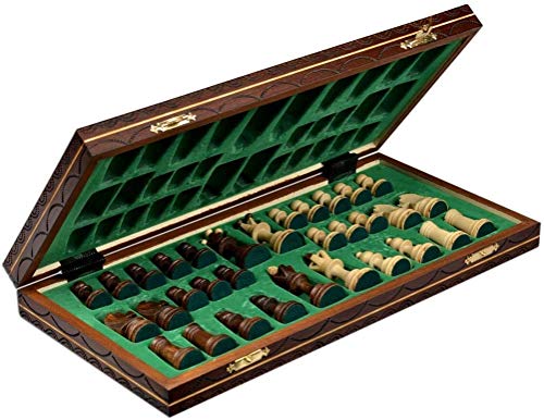 Handmade European Wooden Chess Set with Flowers, 16 Inch Board and Hand Carved Chess Pieces