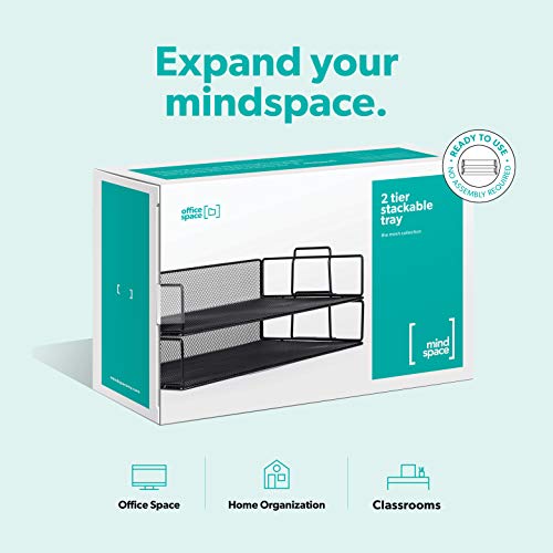 Mindspace 2 Tier Stackable Letter Tray Desk Organizer | Stackable Paper Tray Organizer | The Mesh Collection, Black
