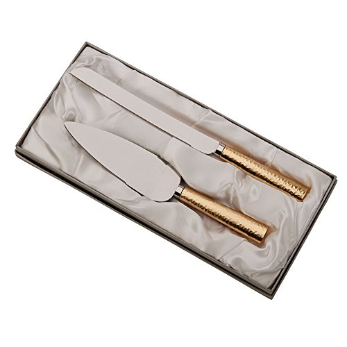 Gold Hammered Handel Knife and Server Set
