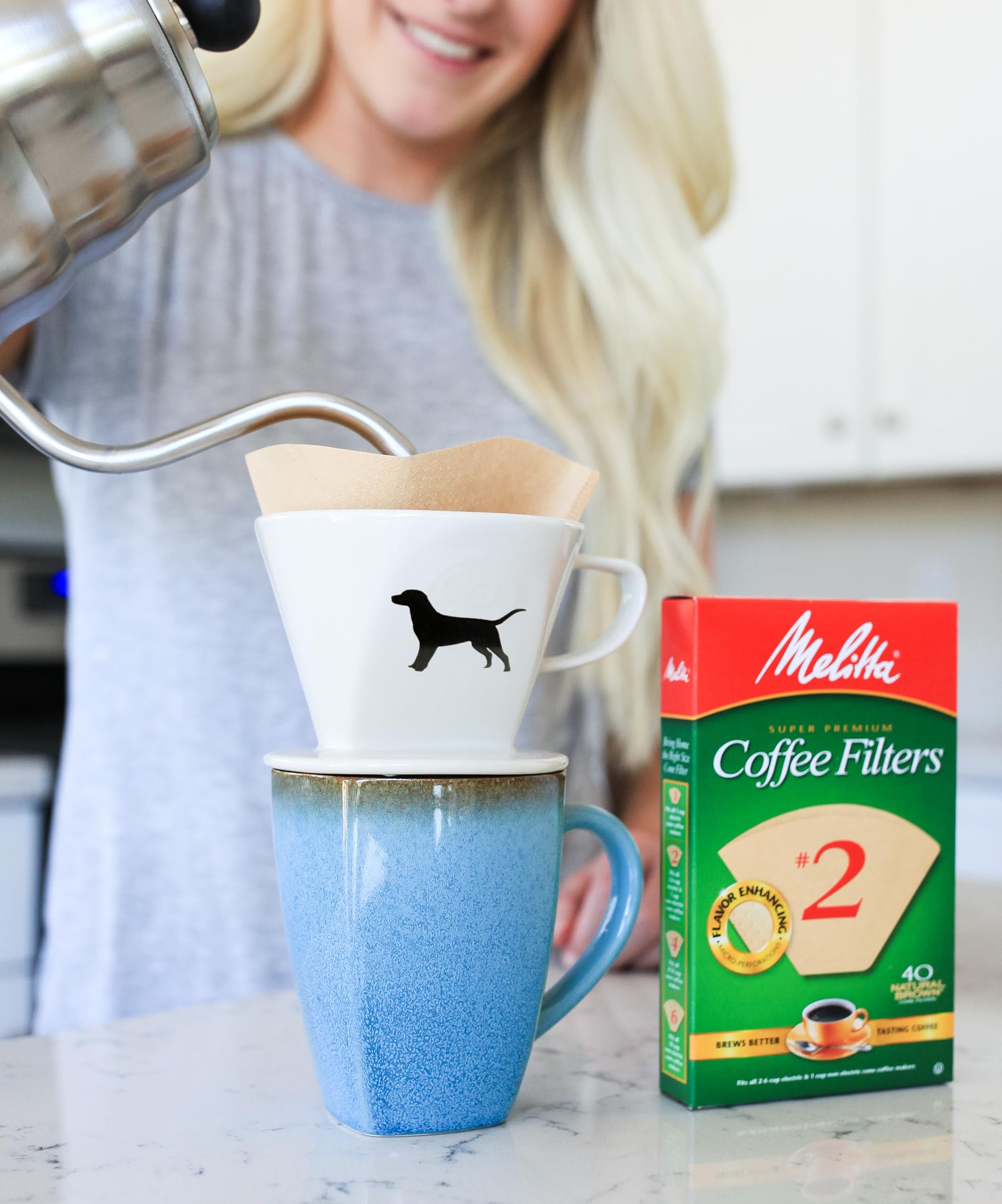 Black Lab Coffee Pour Over Single Cup Ceramic Brewer with Melitta Filters by Simply Charmed (Black Lab)