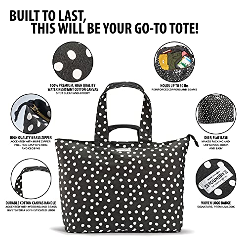 Foundry by Fit + Fresh, All The Things Tote Bag, Luggage, Travel Duffle Bag, Weekender Bags for women, and Beach Bag, B&W Dot extra large