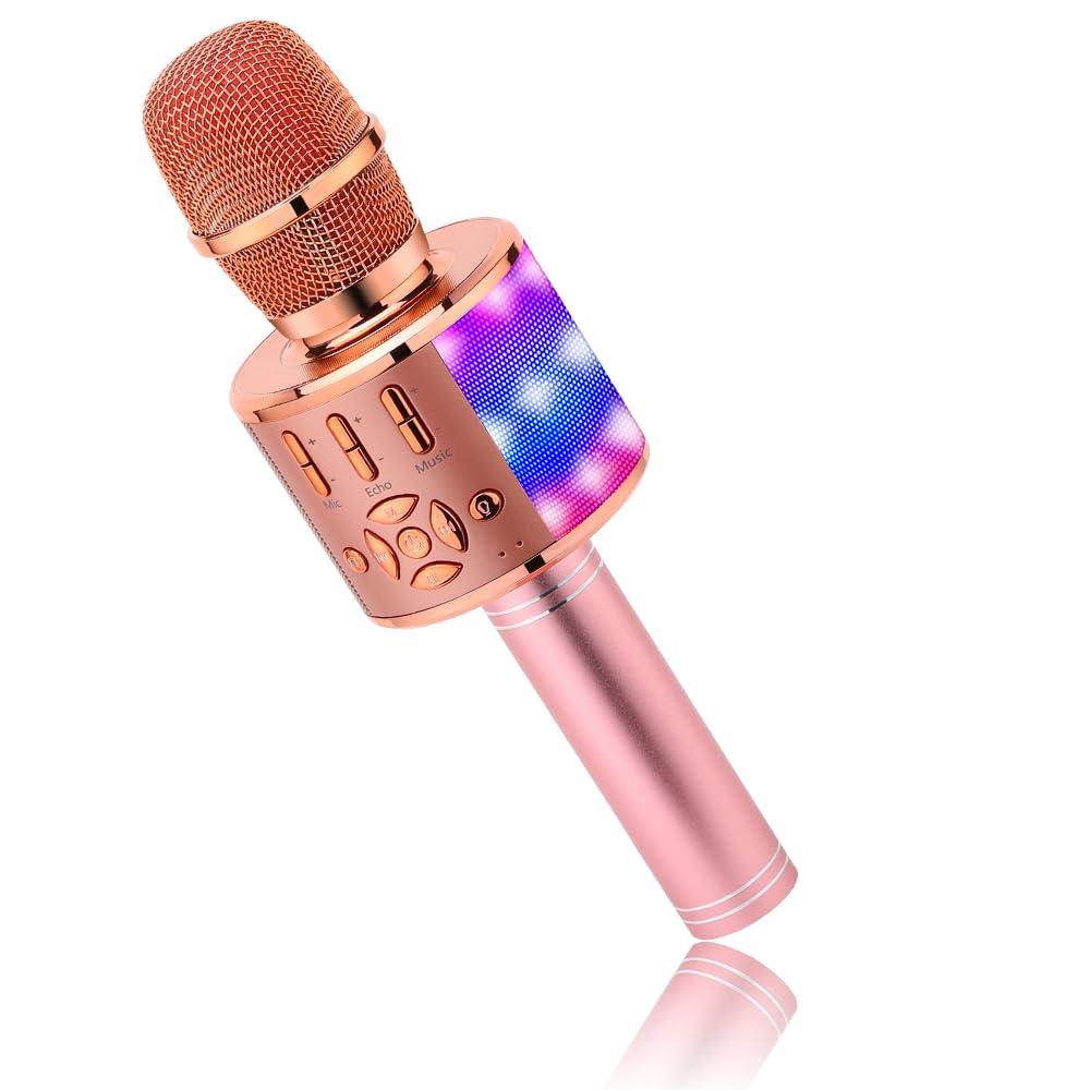 BONAOK Microphone for Kids Wireless, Magic Sound Karaoke Wireless Microphone, 4 in 1 Bluetooth Karaoke Machine, Adult Car Karaoke Mic Singing Machine, for Party/Outdoor/Travel 868 (Rose Gold Plus)