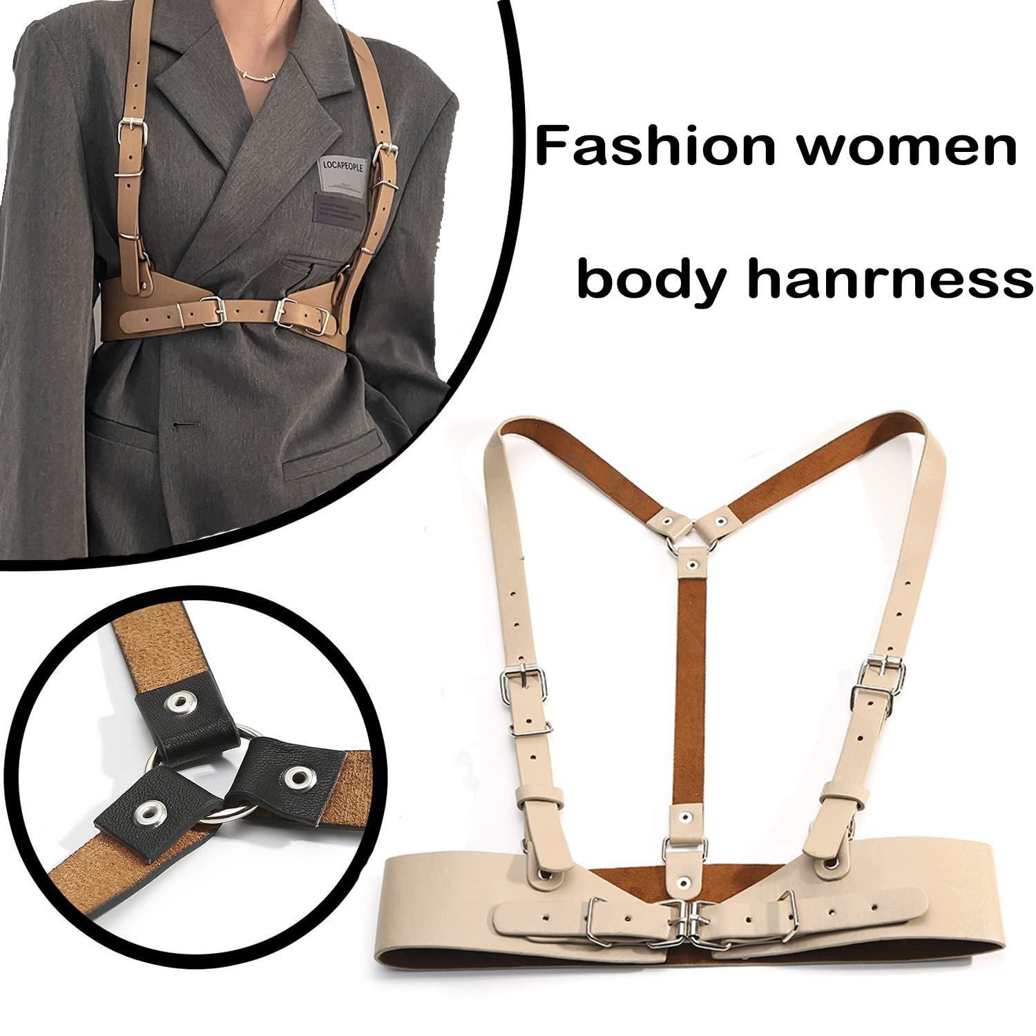 AONEWIN Women's Body Leather Harness Punk Belt Skinny Body Adjustable Suspender For Dresses