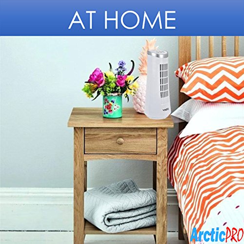 MINI DESK OSCILLATING TOWER FAN By Arctic-Pro – Slim and Compact Size, 2-Speed, Ultra-Quiet Operation, Convenient Carrying Handle, 75 Degrees of Oscillation For Powerful Circulation, 12 Inches, White