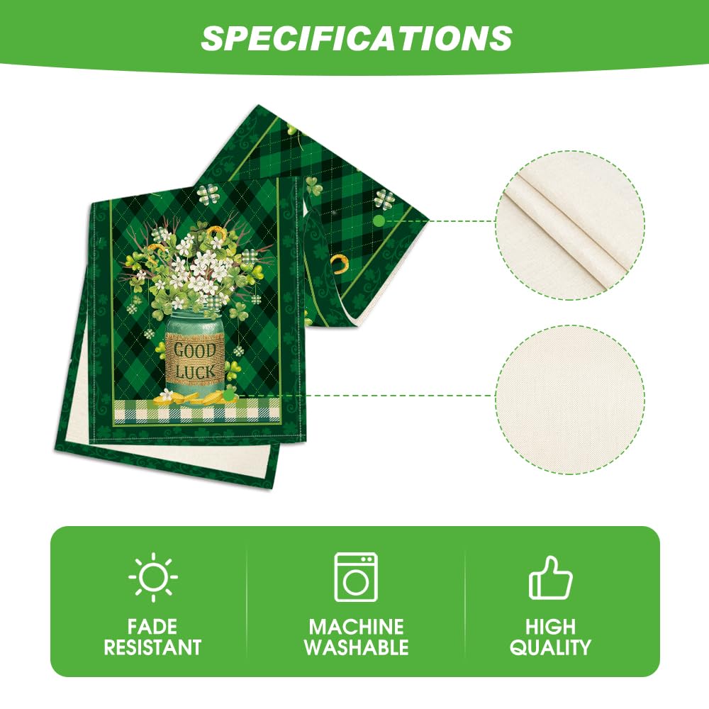 Artoid Mode Green Vase Shamrock Good Luck St. Patrick's Day Table Runner, Spring Holiday Kitchen Dining Table Decoration for Home Party Decor 13 x 72 Inch