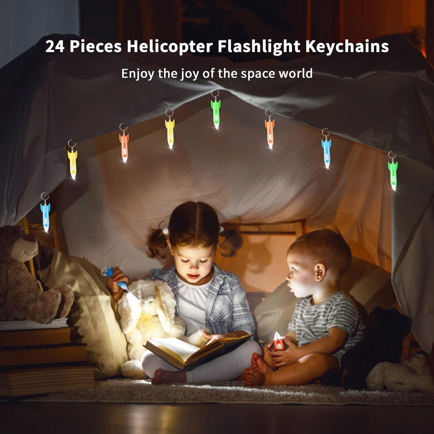 Helicopter Flashlight Keychain Rocket LED Flashlight for kids Space Party Favors Helicopter Key Ring Astronaut Party Favors(24 Pcs)