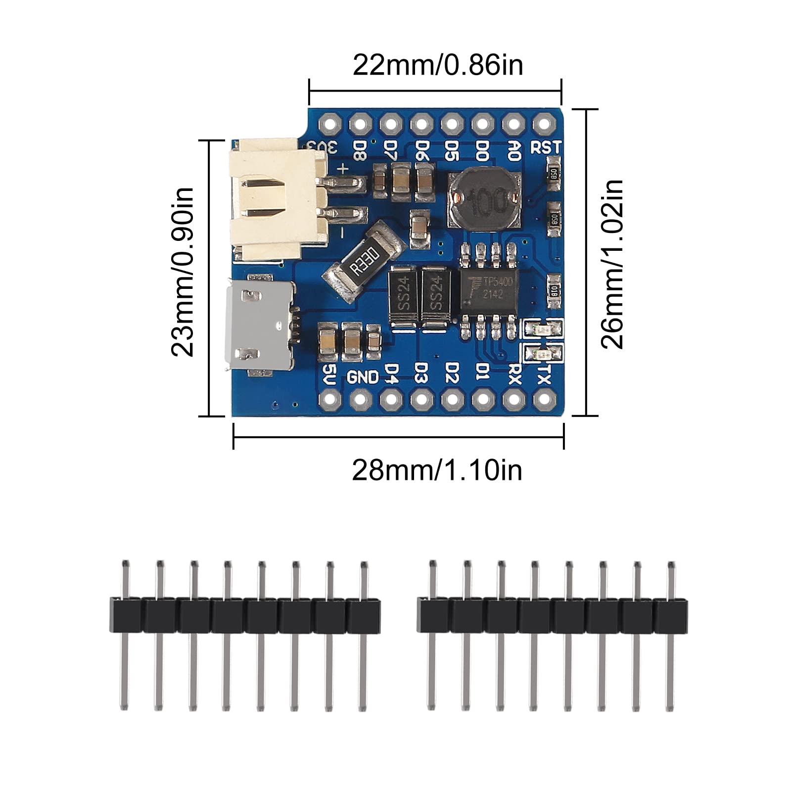 6pcs for Wemos D1 Mini Battery Shield Micro USB Single Lithium Battery Charging Boost Module with Pins LED Indicator 5V 1A DC for WeMos D1 Mini Single Lithium Battery Charging & Boost
