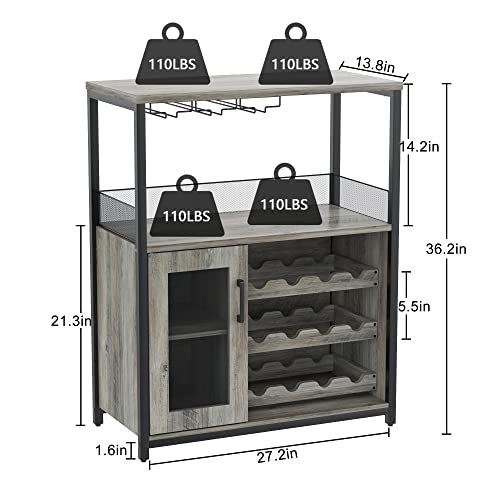 Amyove Wine Bar Cabinet with Detachable Rack, Glass Holder, Small Sideboard and Buffet Mesh Door, Grey