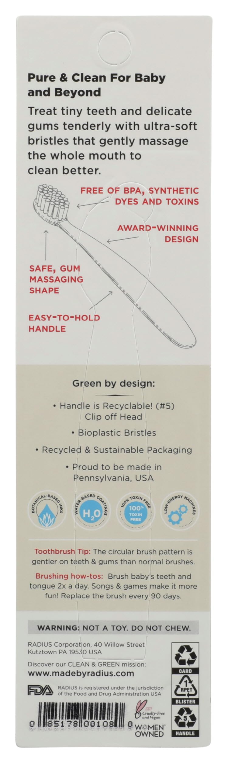 Radius Ultra Sensitive Pure Brush Baby Toothbrush, 1 EA