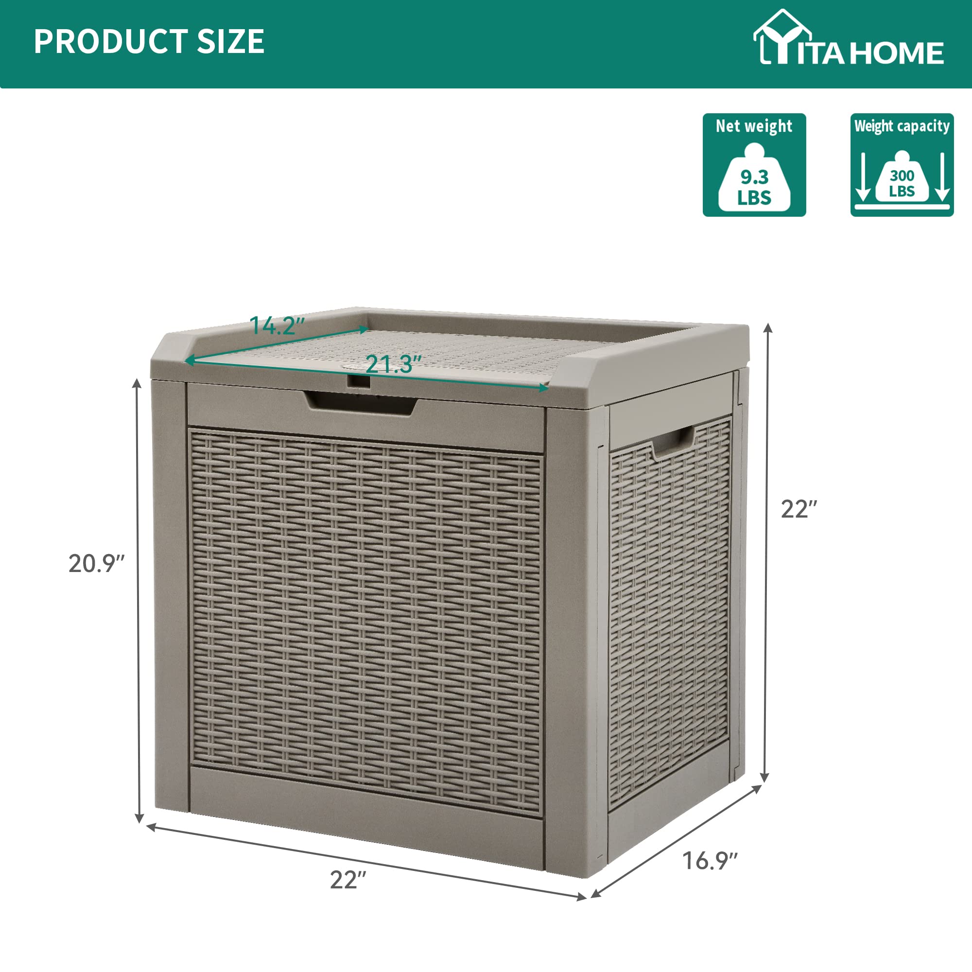 YITAHOME 32 Gallon Deck Box, Resin Storage with Lockable Lid & Side Handles, Indoor Outdoor Small Container for Patio Cushion, Garden Pool Accessories, Backyard Furniture, Water Resistant
