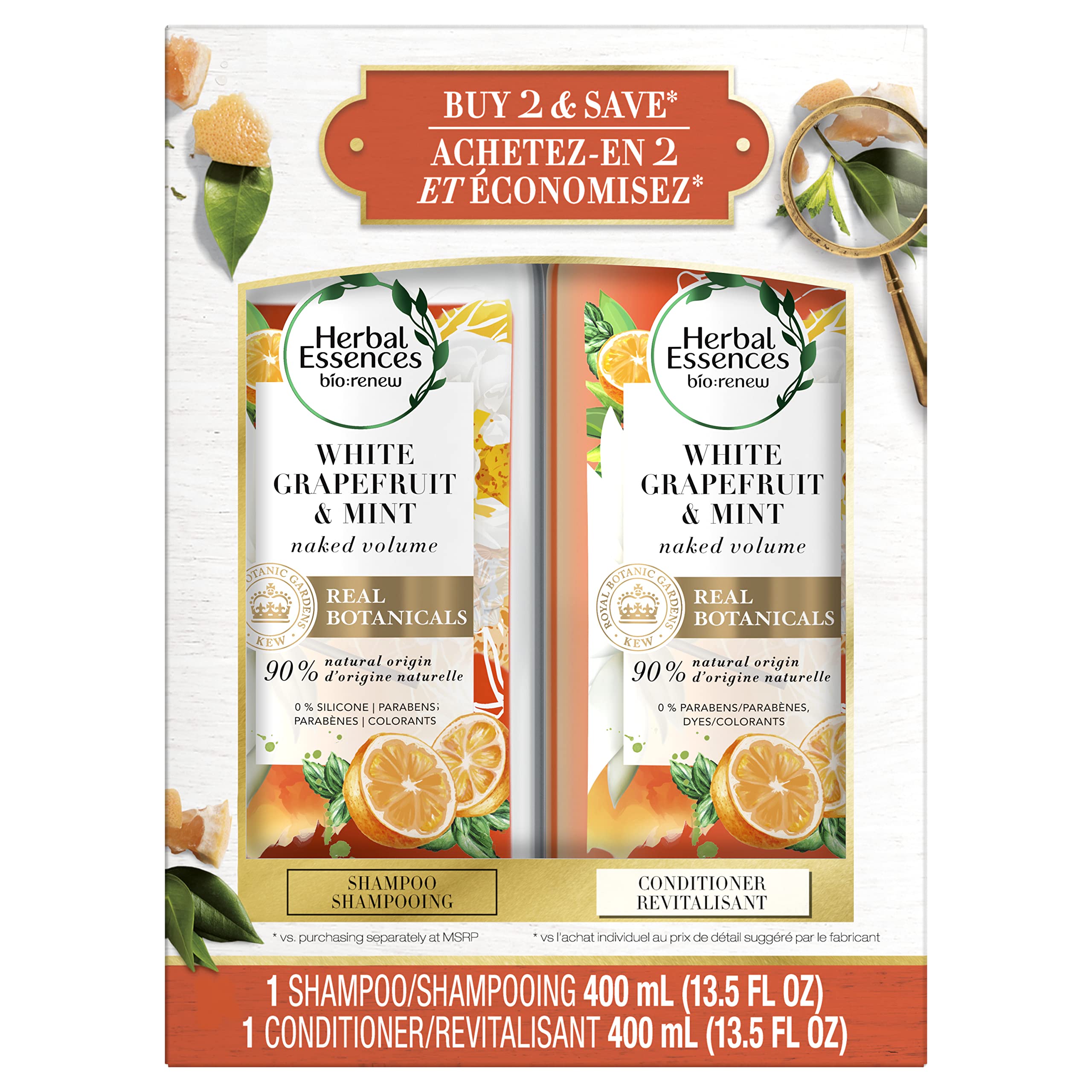 Herbal Essences Herbal Essences bio:renew White Grapefruit & Mosa Mint Shampoo and Conditioner Bundle Pack, 7.695 Fl oz