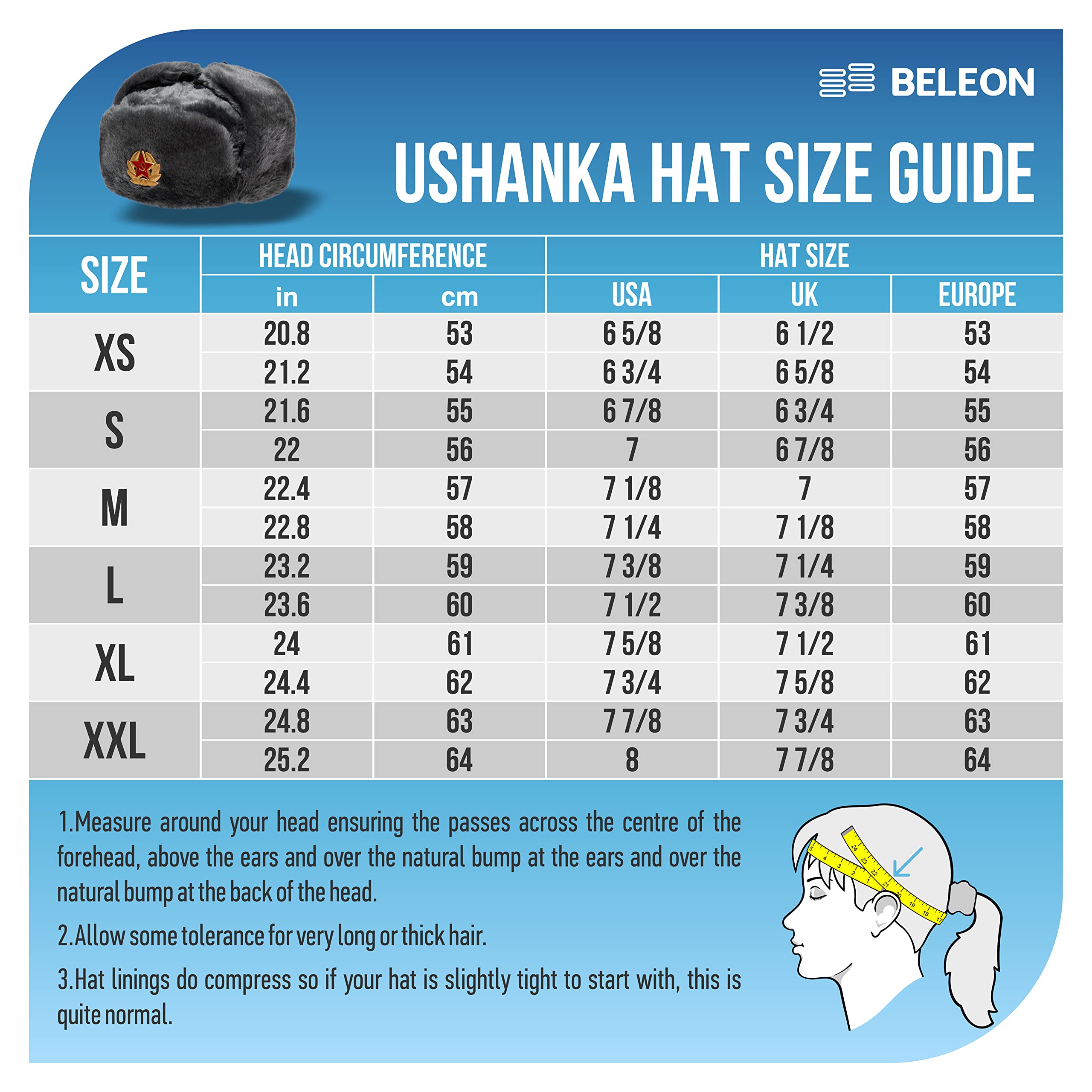 BELEON Ushanka Russian Fur Hat - Soviet Army Trapper Hat - Winter Hat