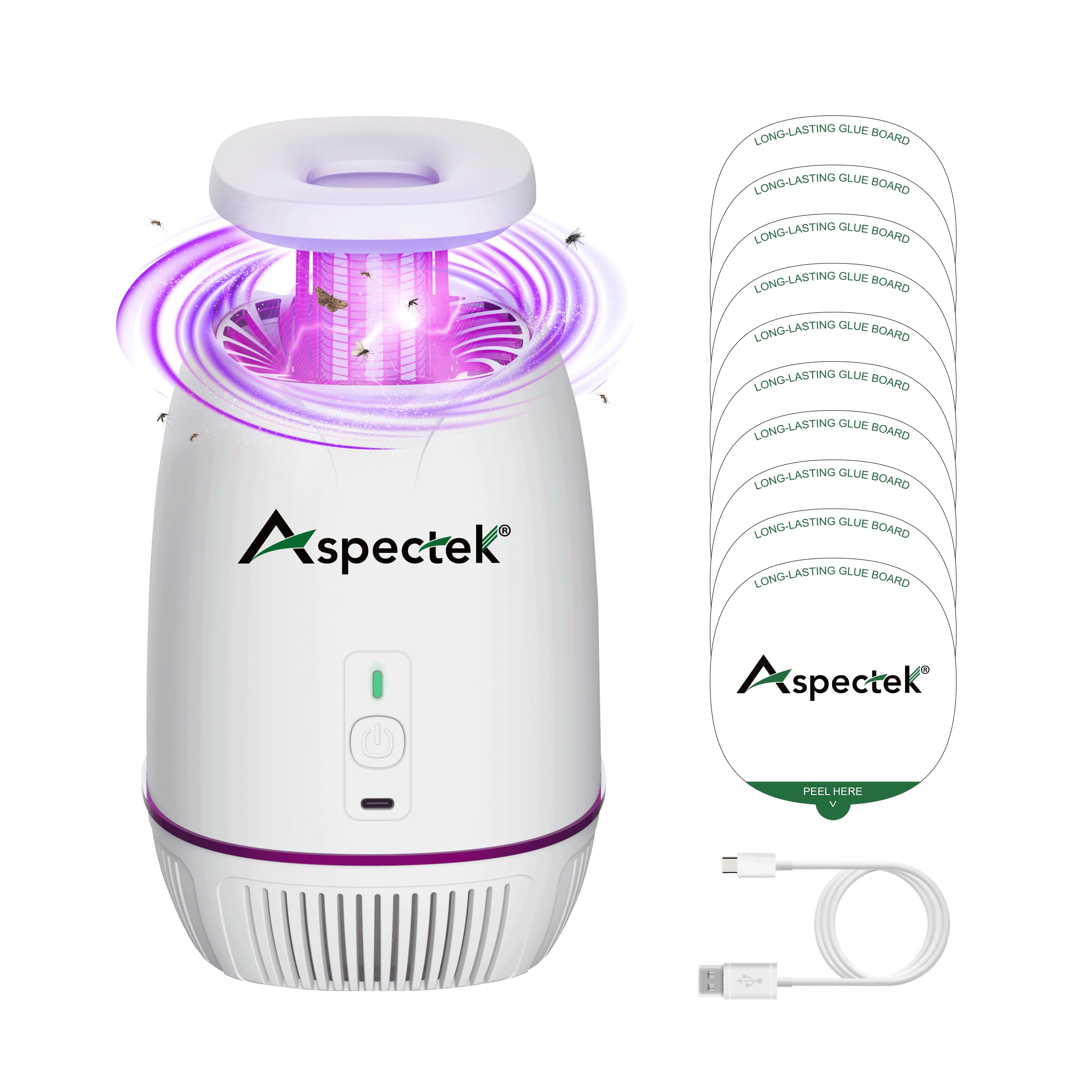 ASPECTEK Indoor Bug Zapper, 4 in 1 Insect Fly Zapper with UV Light,Powerful Electric Grid,Strong Fan and 10PCS Sticky Pads, Fly Trap for Mosquito, Fruit Flies, Gnat, Moth,etc