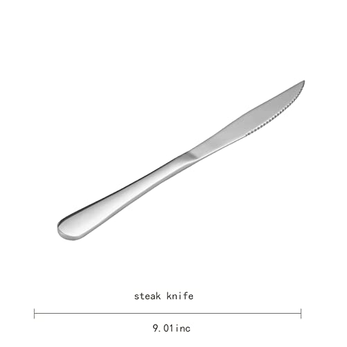 DAFU Stainless Steel Dinner Knives Silverware Cutlery Table Knives Mirror Polished Dishwasher Safe - Pack of 12 (Silver 9 Inches)