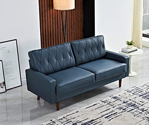 US Pride Furniture Modern Style Faux Leather 69.3ββ Wide with Round Tapered Legs Living Room Sofas, Blue