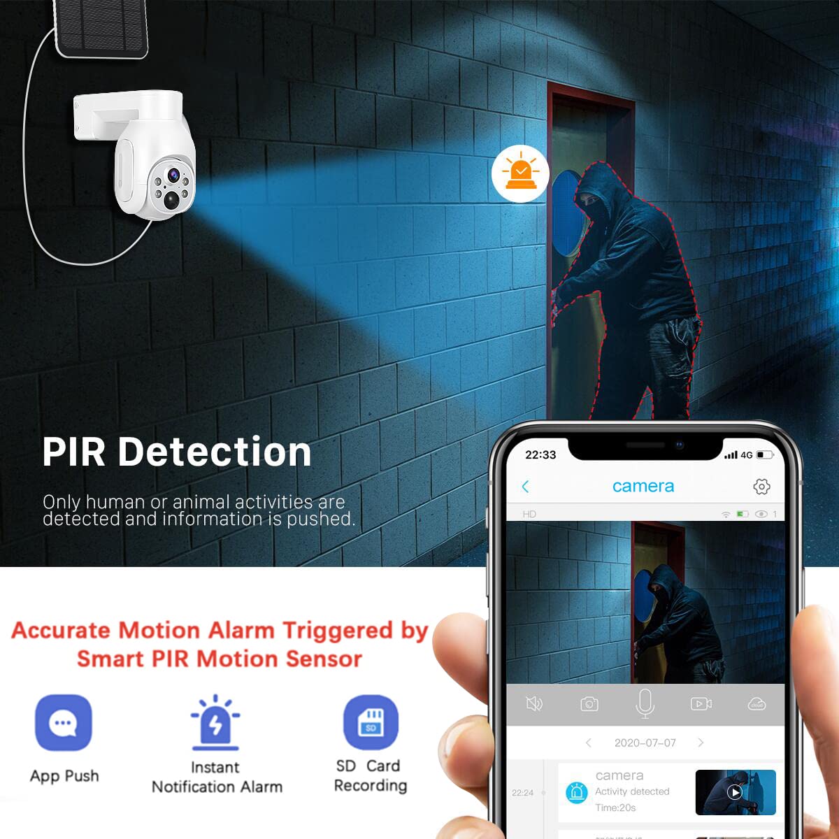 Alptop LTE Outdoor Solar Powered Cellular Security Camera PIR Motion Recording Pan Tilt 360°View Spotlight Two-Way Audio IP65 Weatherproof 1080P Night Vision