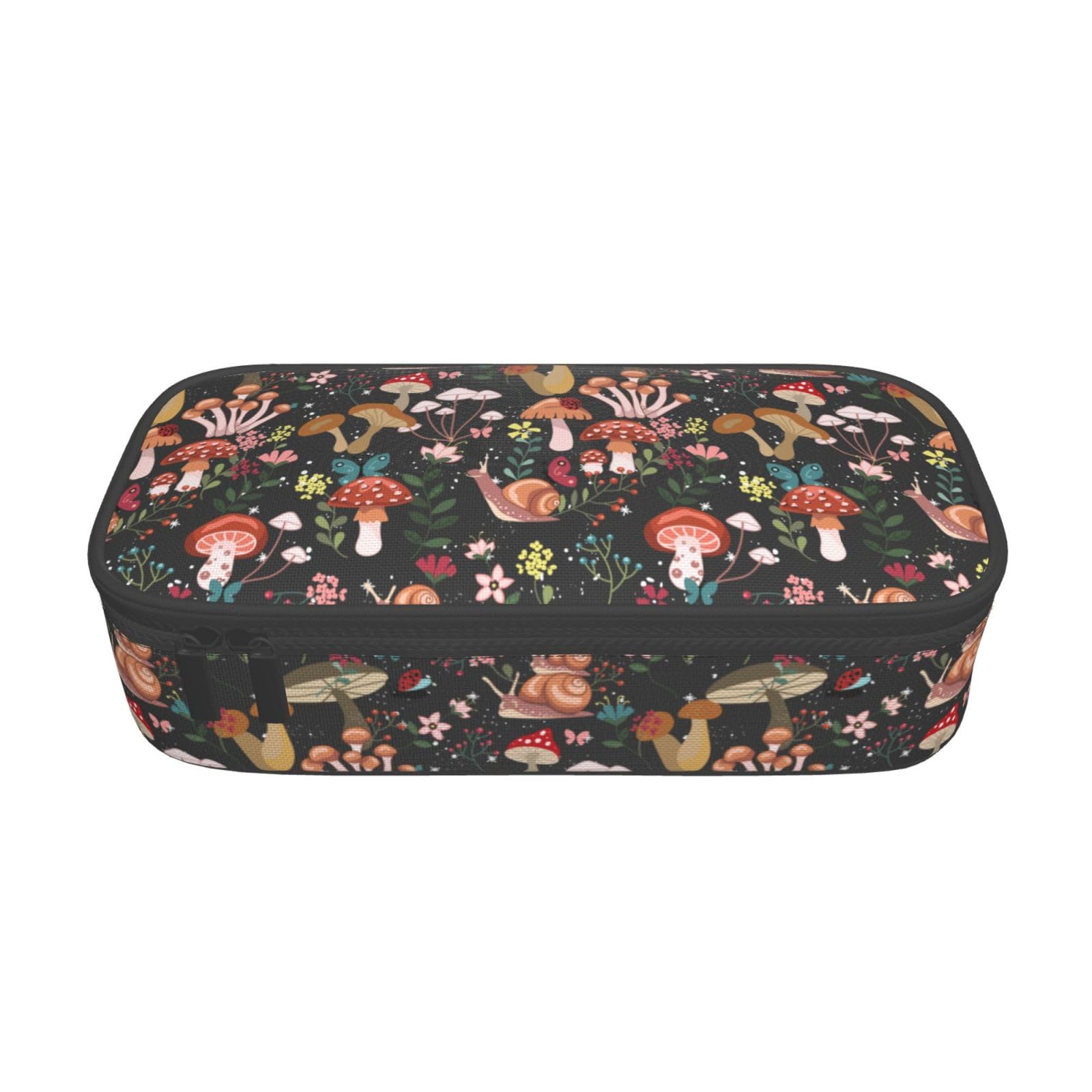 Aoojanu Mushrooms Snails Butterflies Large Pencil Case With Zipper Compartments Stationery Pencil Bag For Kids Teens Students School Supplies