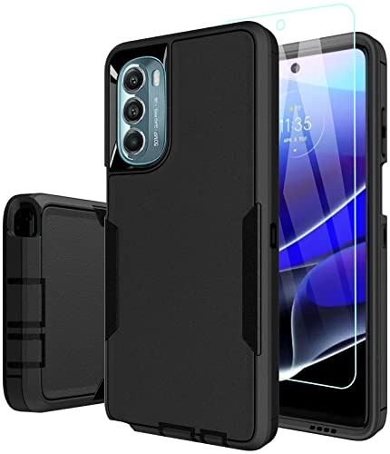 Dahkoiz for Motorola Moto G Stylus 5G (2022) Case with Screen Protector [Tempered Glass] and Dust-Proof Cap, Support Magnetic Car Mount, Full Body Silicone Rubber Cover Phone Case, Black