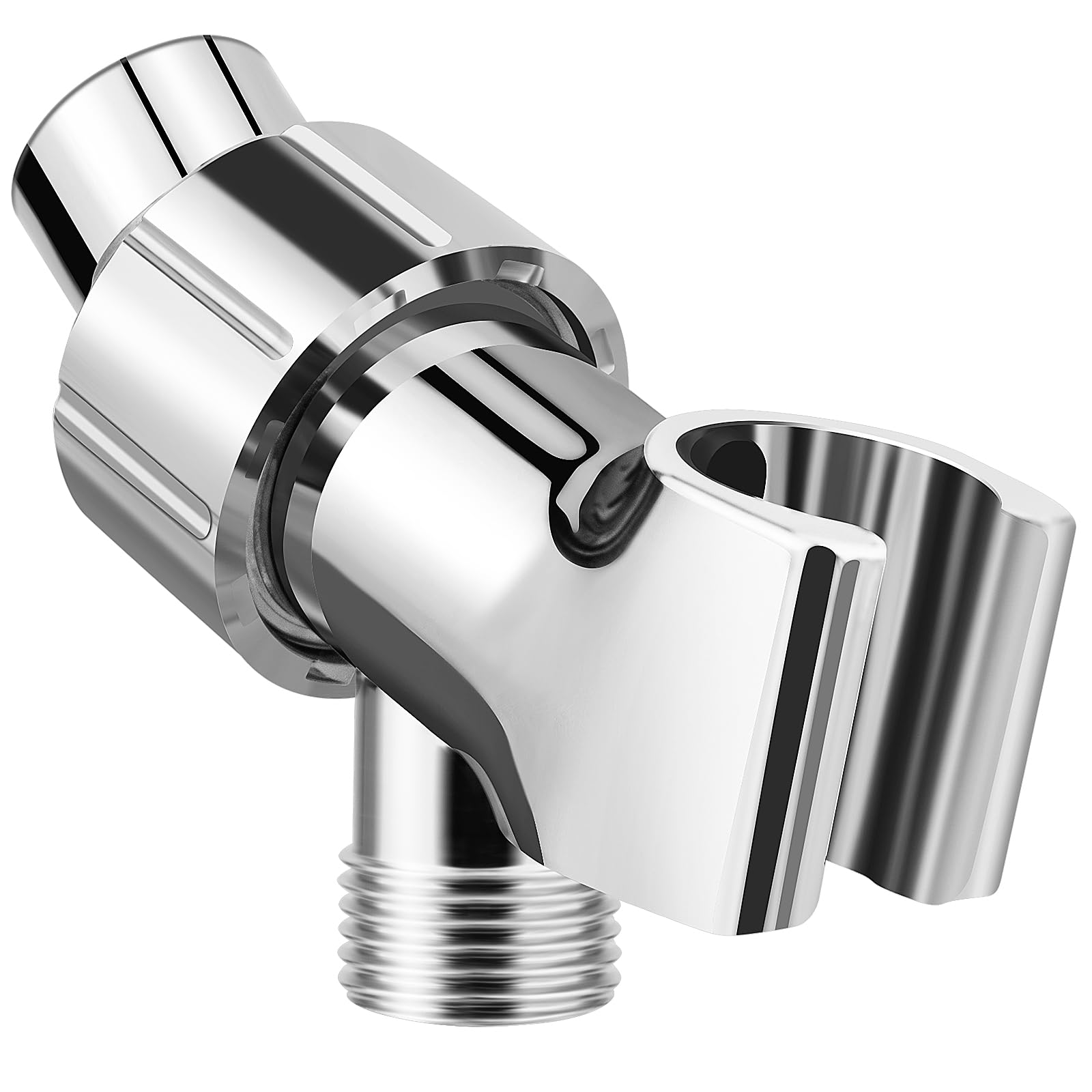 Adjustable Handheld Shower Head Holder- Brass Ball, Premium ABS Bracket- 360 Degree Rotatable:Arm Mount and Hose Connector, Shower Adapter- Easy Install and Replacement Parts, MAYYAYA (Chrome)